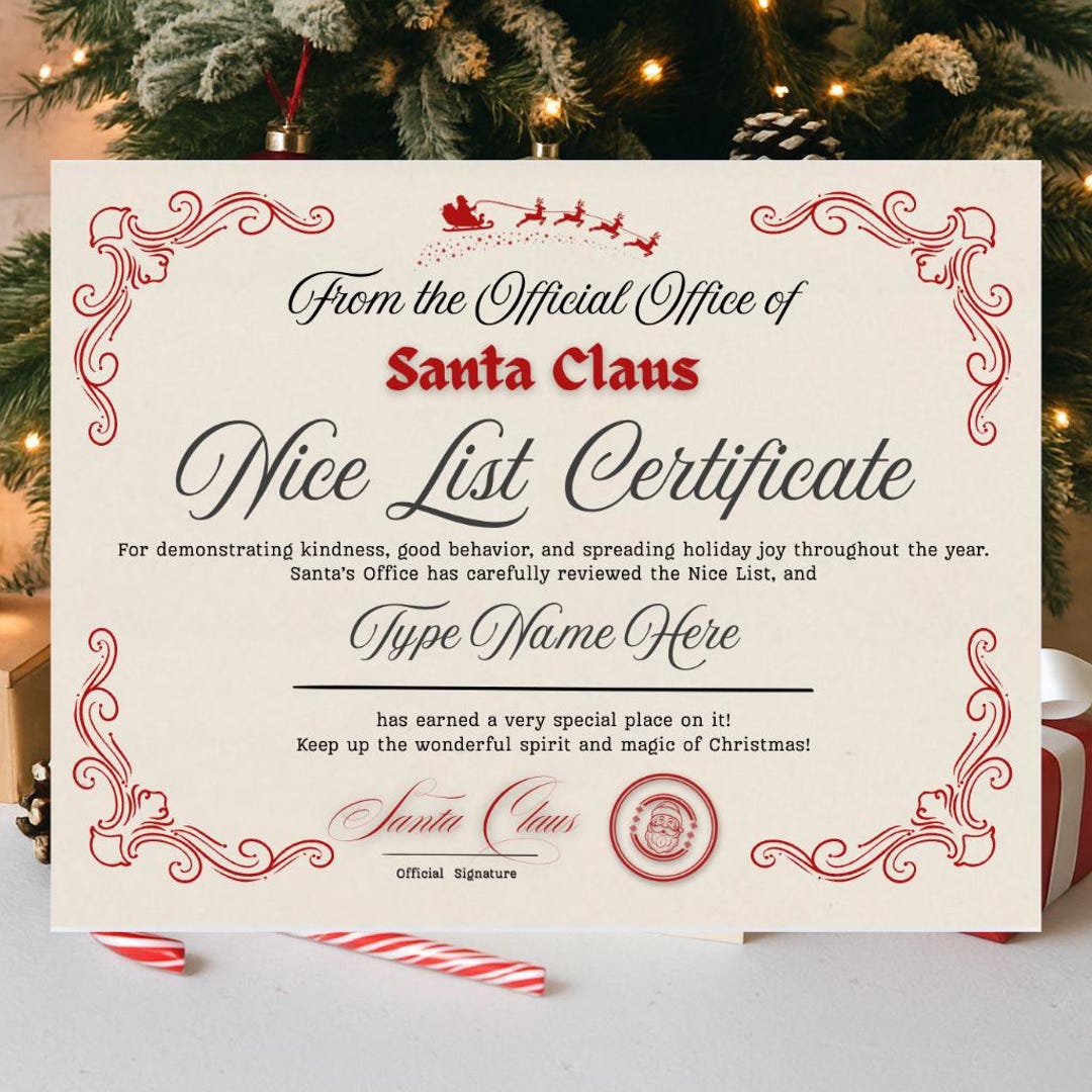 Editable Santa Nice List Certificate | Christmas Keepsake (instant ...