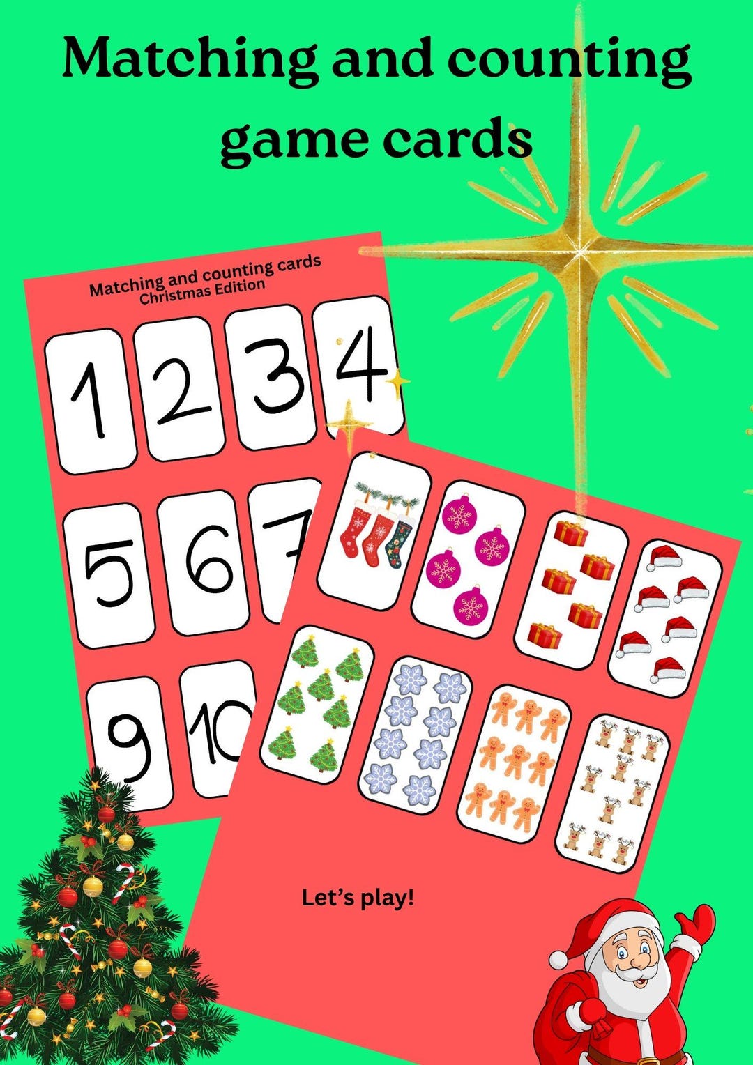 Matching and Counting Cards - Christmas Edition - Etsy