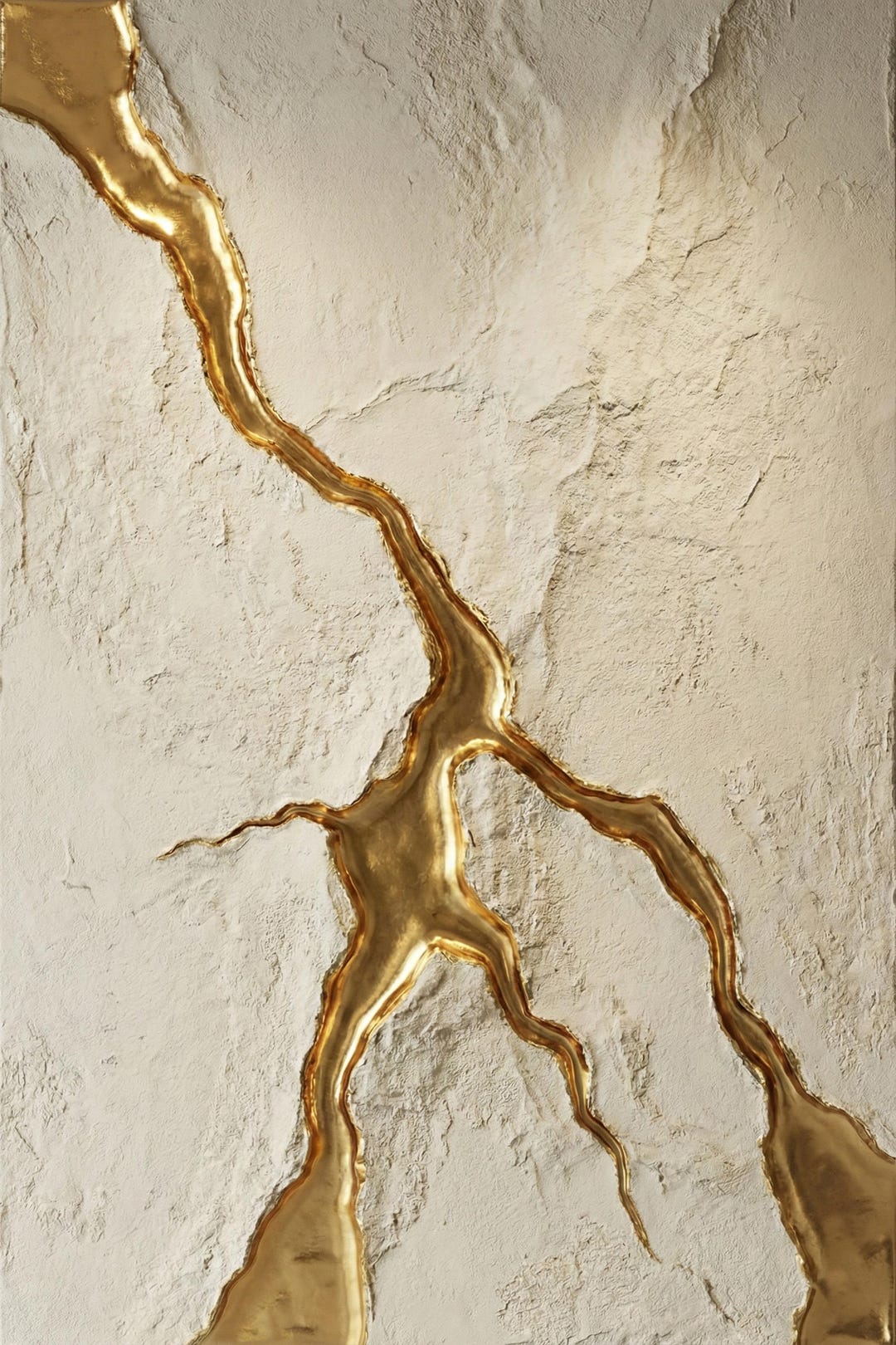 Diagonal Kintsugi Gold Wall Art, Textured Plaster Print, Modern Japandi ...
