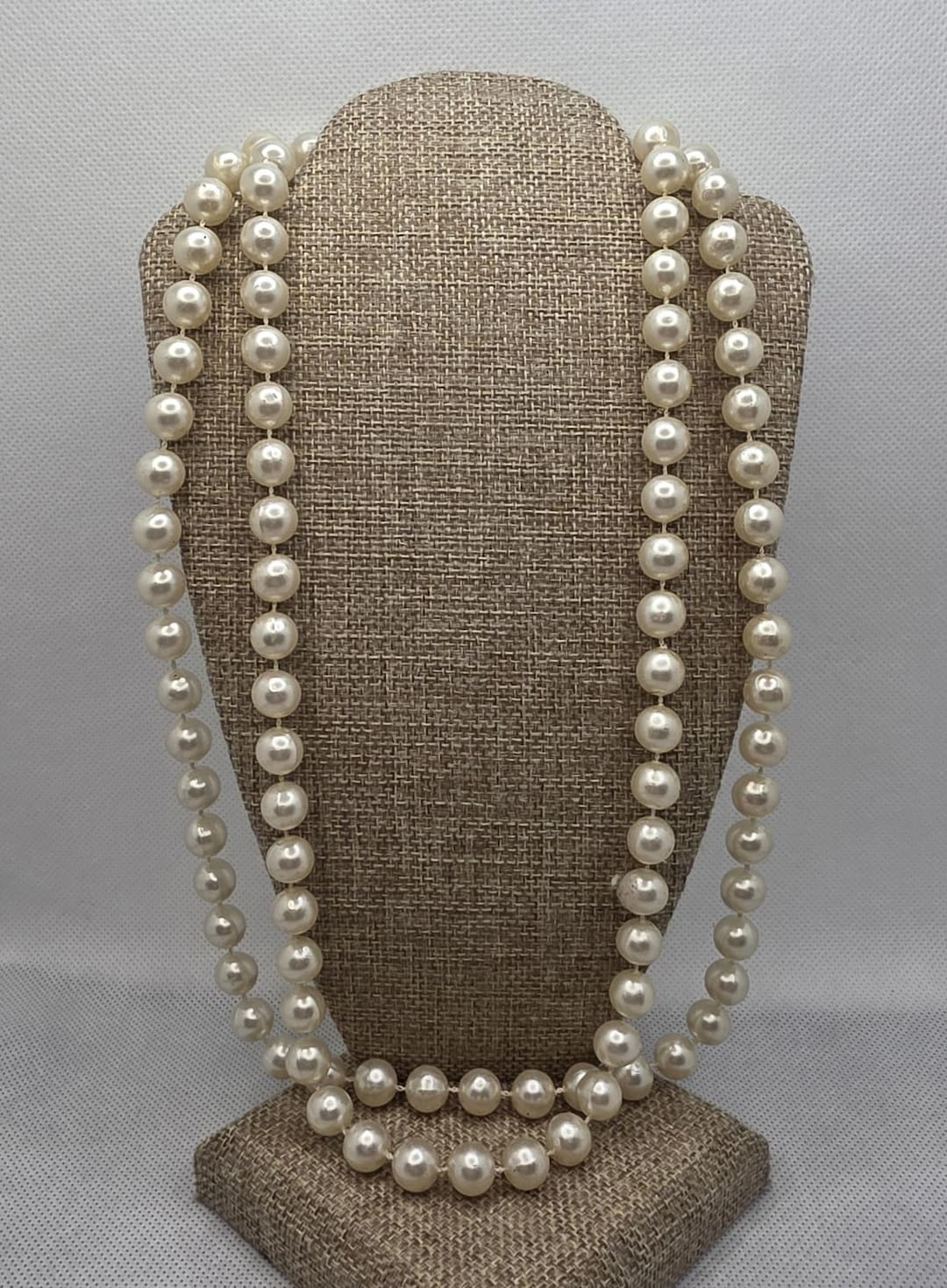 Long Opera Length Faux Pearl Necklace Knotted Endless Strand Estate ...