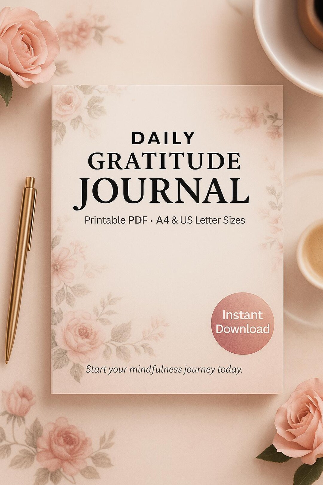 Daily Gratitude Journal Printable | Self Care Worksheet | Floral Pink ...