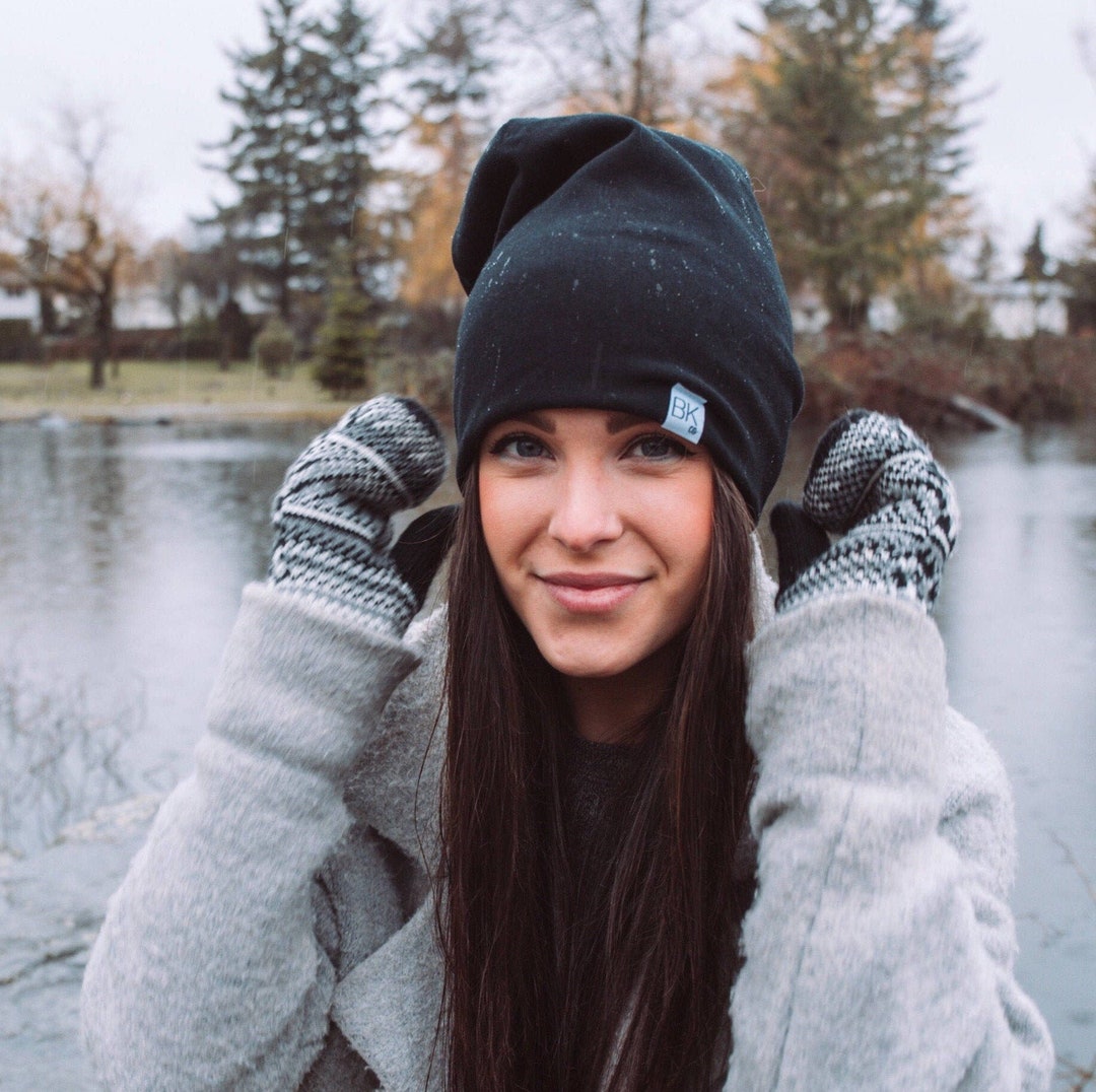 Original Slouch Beanie in Black Bamboo Jersey or Bamboo Fleece | Toque ...
