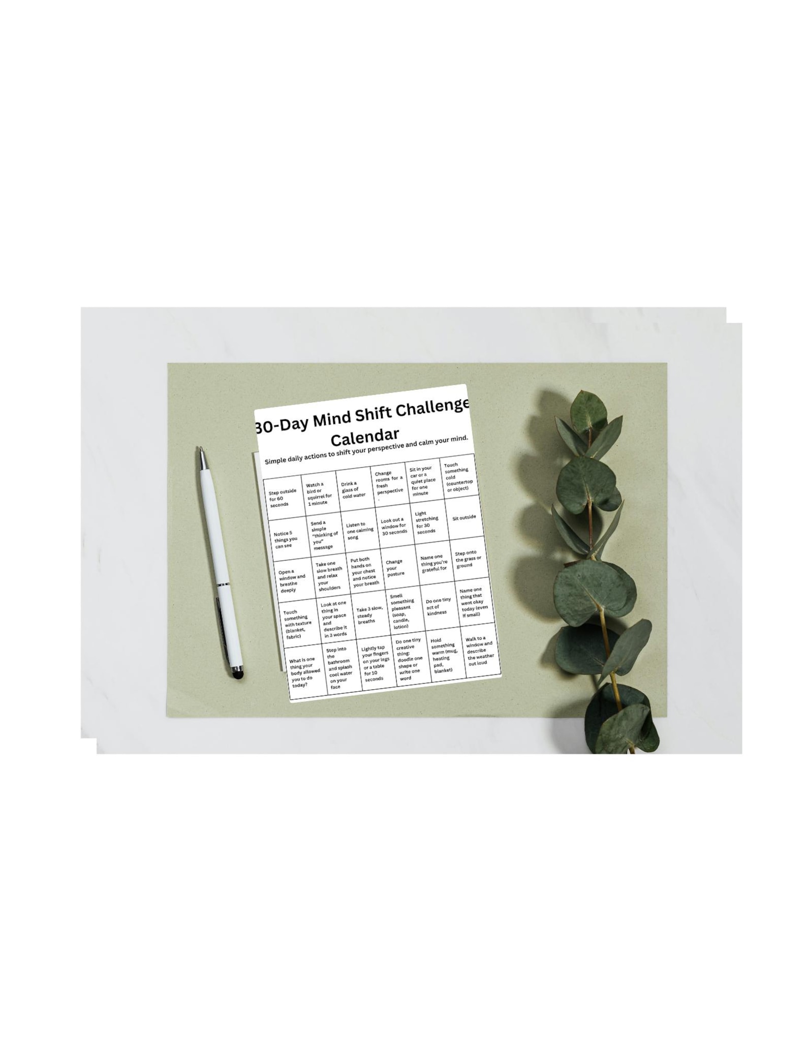 30-day Mind Shift Challenge Calendar | Anxiety Relief Prompts (PDF) - Etsy
