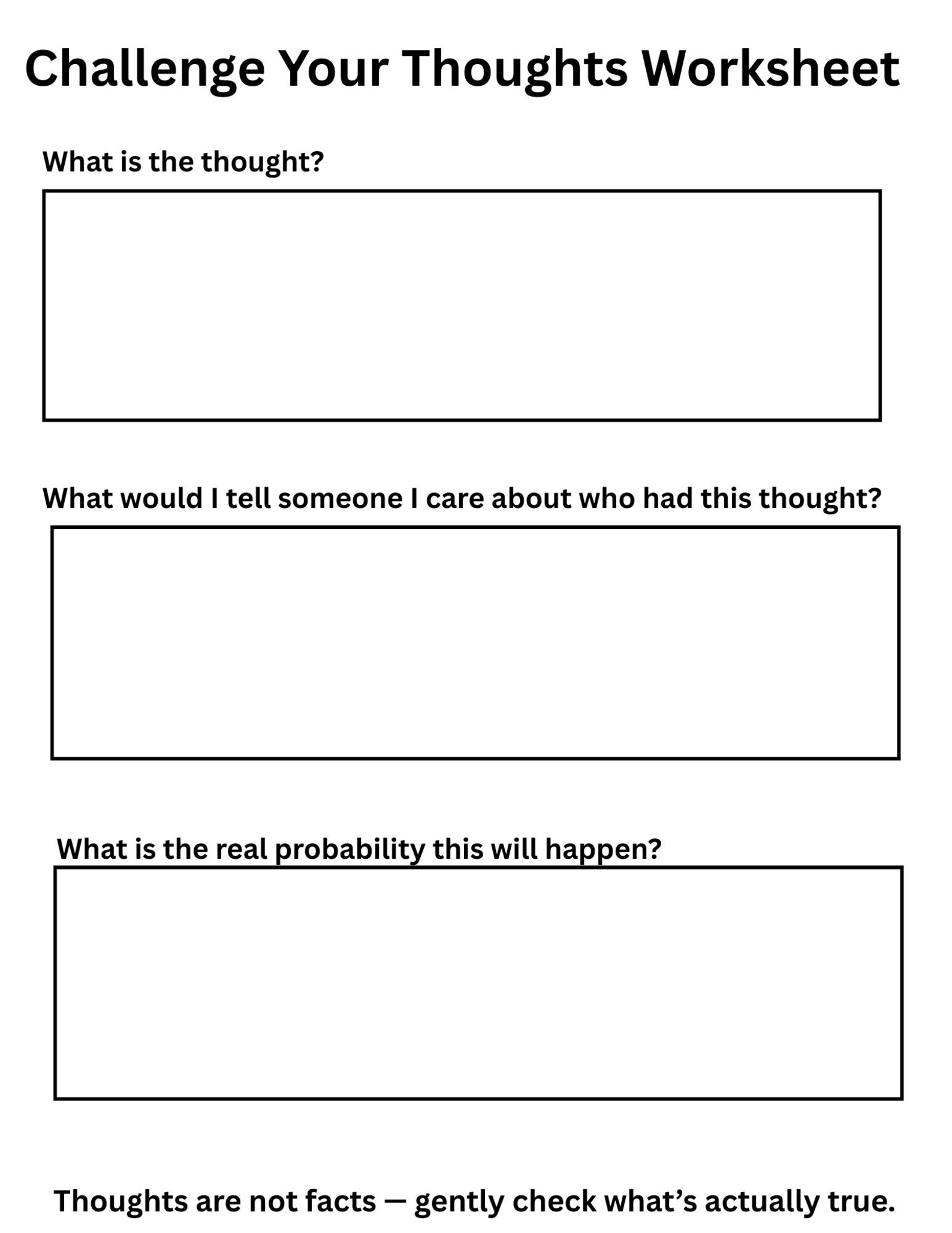 CBT Thought Reframing Worksheet | Anxiety Relief (PDF) - Etsy