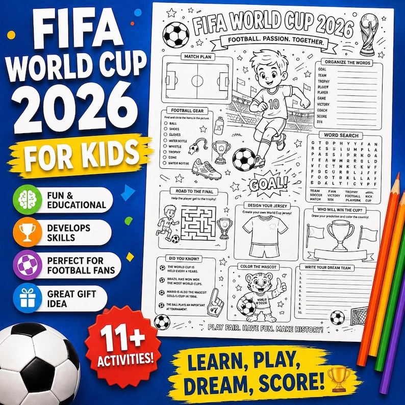 FIFA World Cup 2026 Coloring Page Printable | Soccer Worksheet for Kids ...