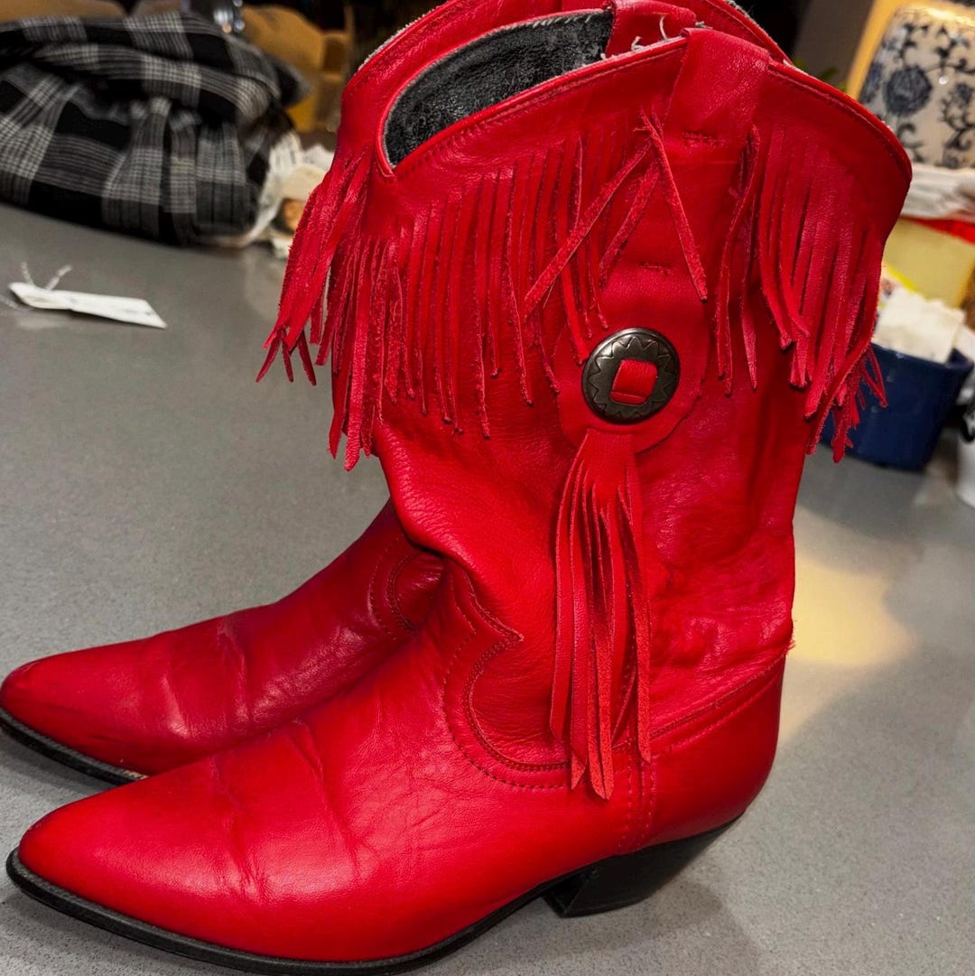 Vintage Acme Red Cowboy Boots – Fringe Tassel Western Style, Size 6.5-7 ...