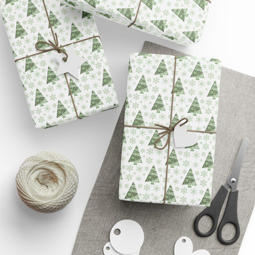 Green Christmas Tree Gift Wrap: Holiday Wrapping Paper Roll - Etsy
