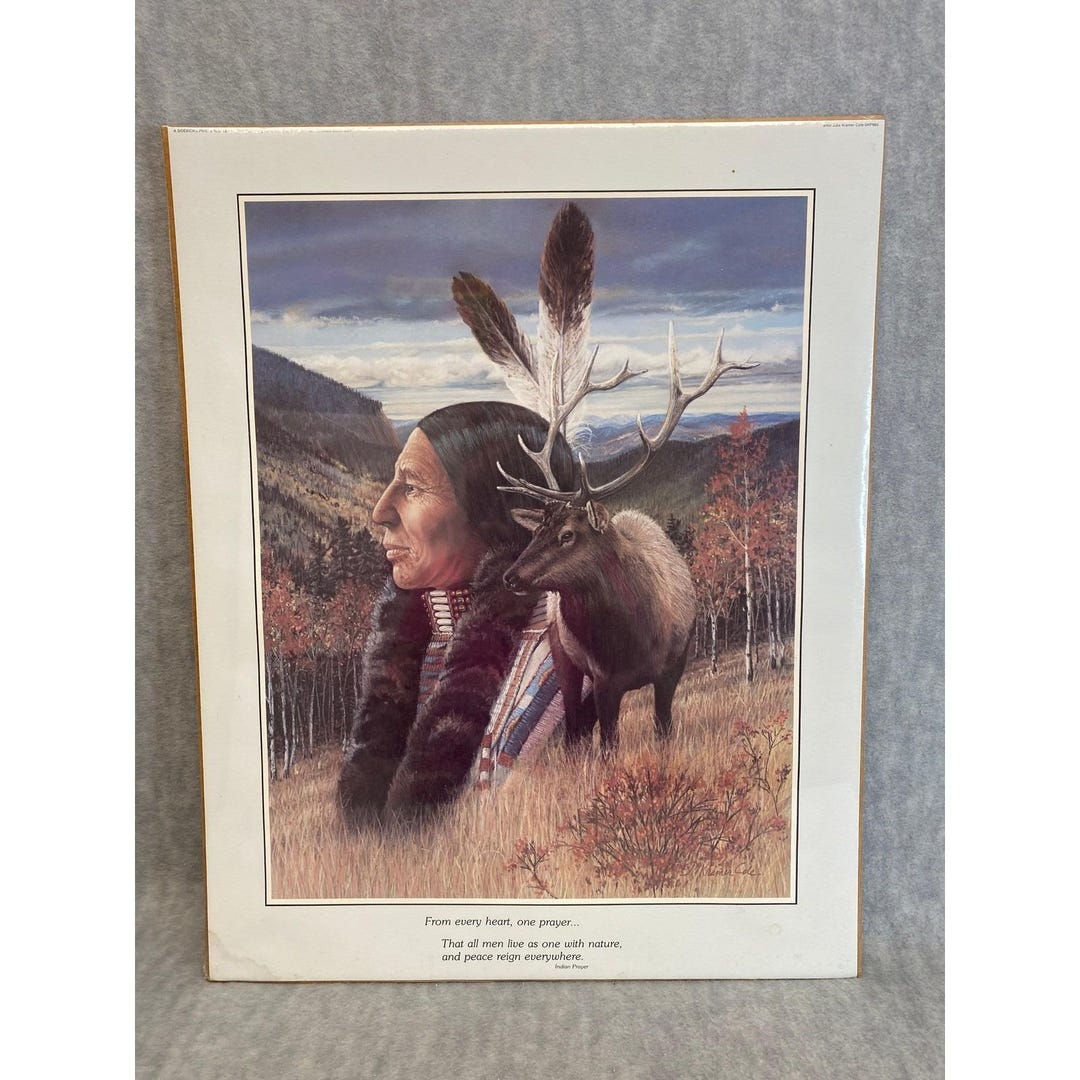 VTG Native American Indian Prayer Art "from Every Heart" '86 by J ...