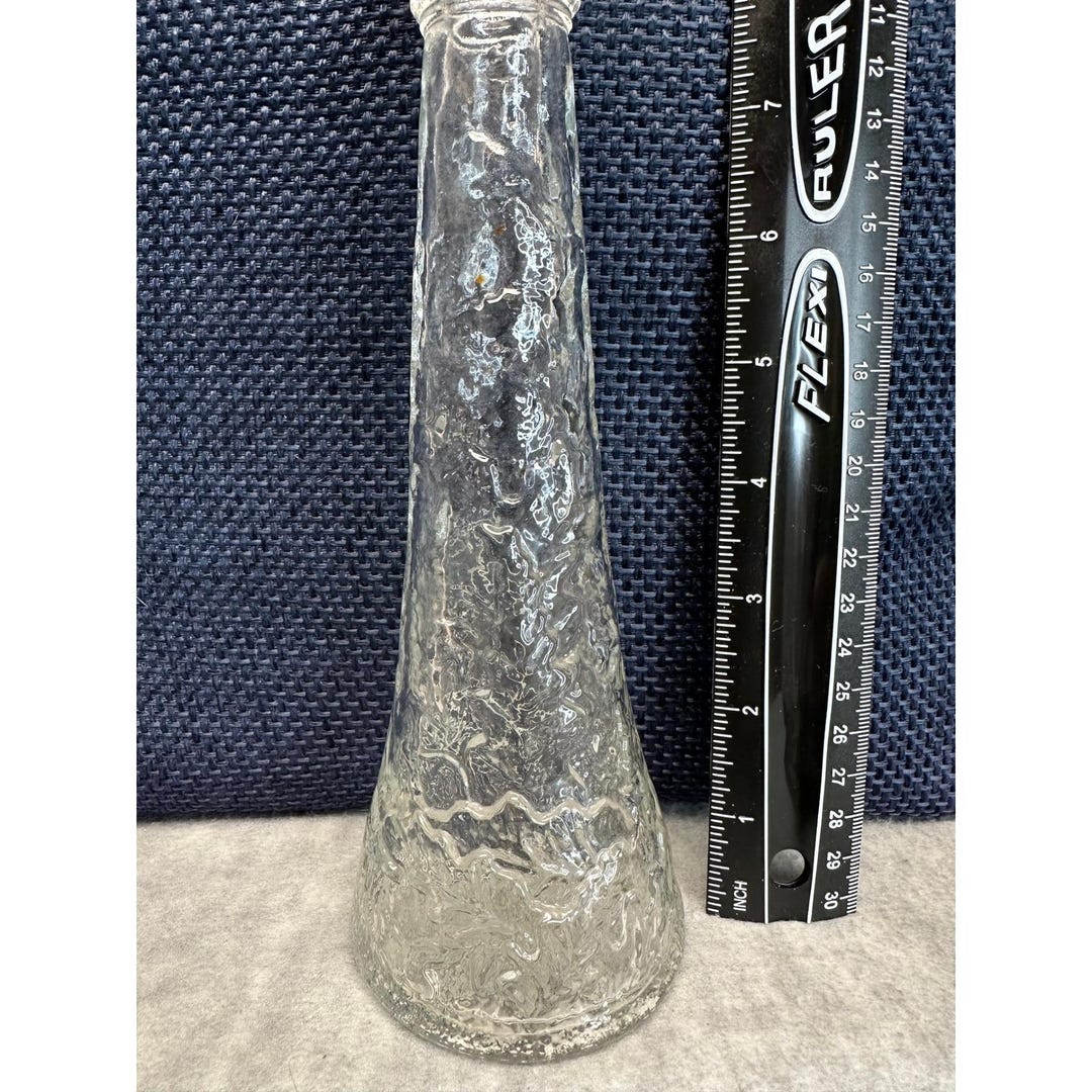 Clear Glass Bud Vase Textured Ribbed Base Decorative Leaves - Etsy