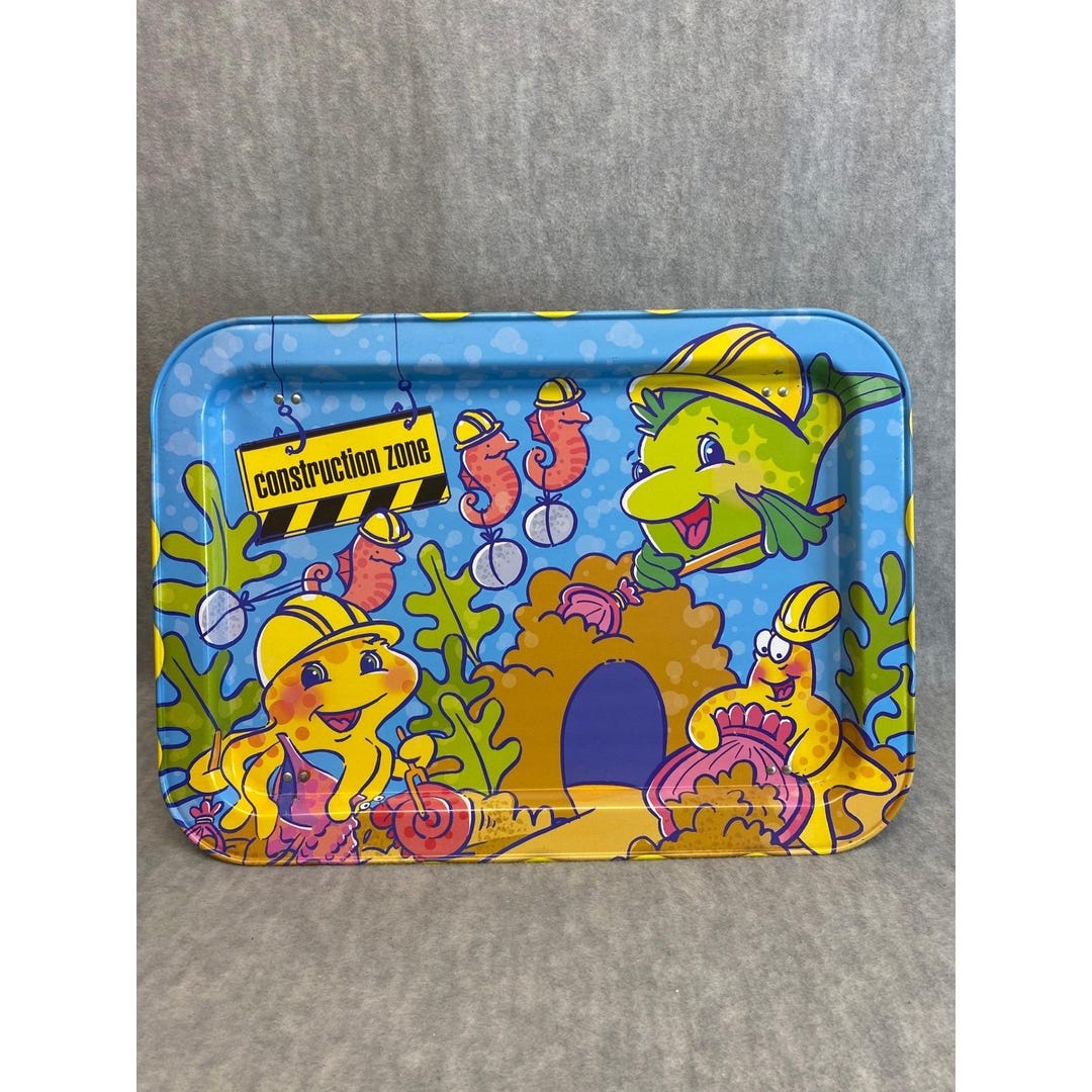 Vintage Metal Lap Tray W/legs Construction Zone Octopus & Fish Kids ...
