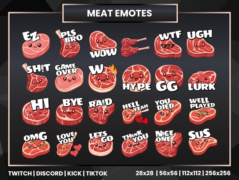 Beef Steak Emotes Pack | 24 Cute Funny Twitch, Discord, Kick & Tiktok ...