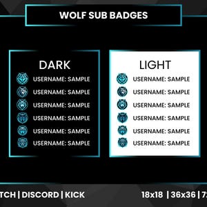 Wolf Sub Badges for Twitch Discord Kick | Blue Neon Wolf Subscriber ...