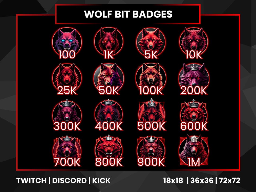 Wolf Bit Badges for Twitch Kick & Discord | Stream Bit Badge Set 100 to ...