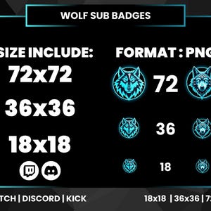 Wolf Sub Badges for Twitch Discord Kick | Blue Neon Wolf Subscriber ...