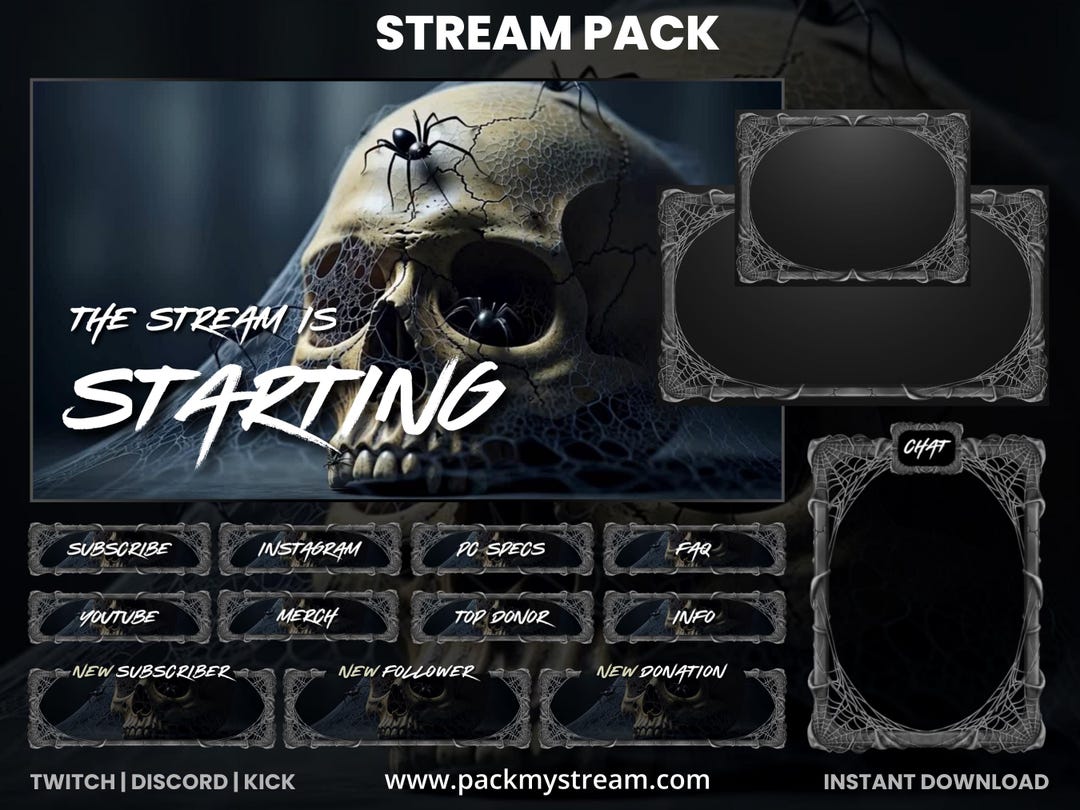 Widow Skull Stream Pack – Horror Animated Overlays, Alerts (digital ...