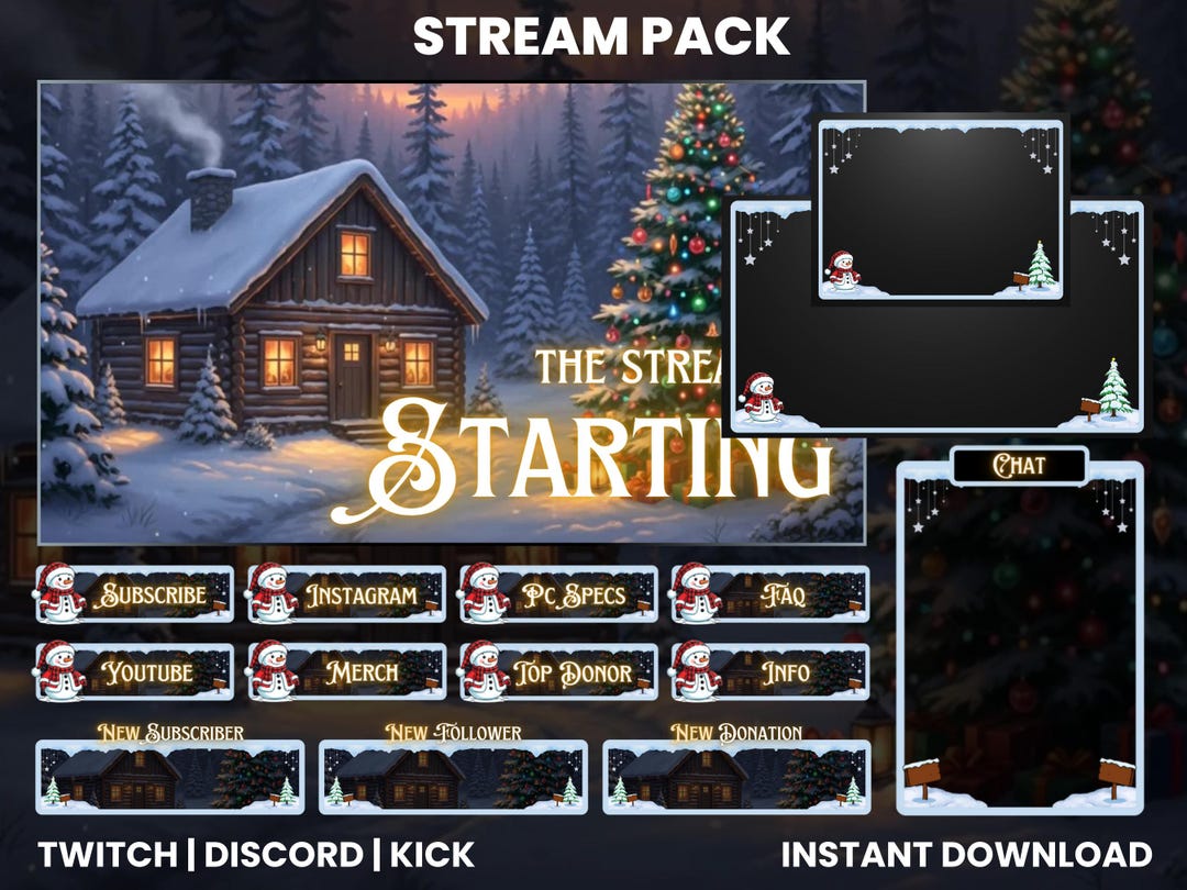 Winter Cabin Christmas Stream Overlay Pack | Twitch, OBS (digital ...