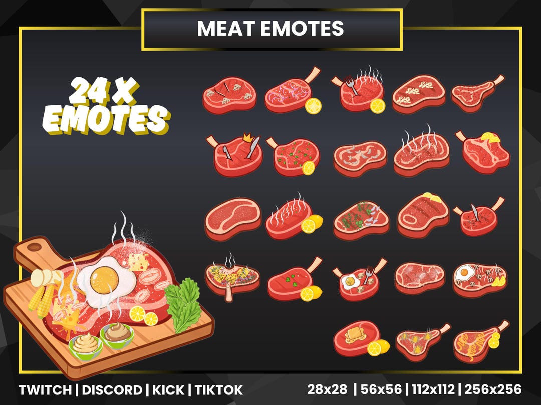 Meat Steak Emotes Pack | 24 Cute Funny Twitch, Discord, Kick & Tiktok ...