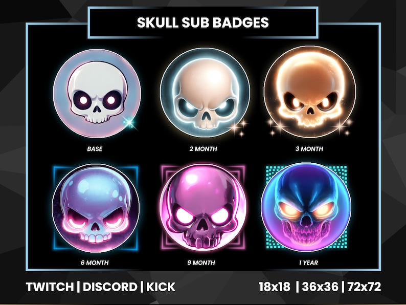 Neon Skull Sub Badges | Twitch Loyalty Badges, Dark Glow PNG - Etsy