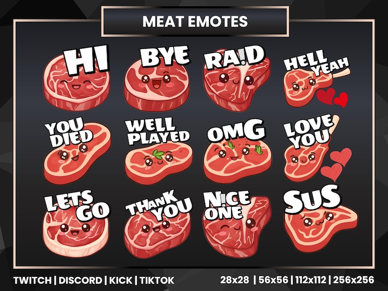 Beef Steak Emotes Pack | 24 Cute Funny Twitch, Discord, Kick & Tiktok ...
