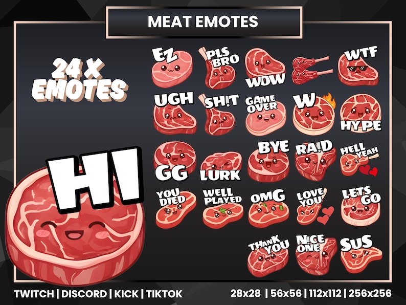 Beef Steak Emotes Pack | 24 Cute Funny Twitch, Discord, Kick & Tiktok ...