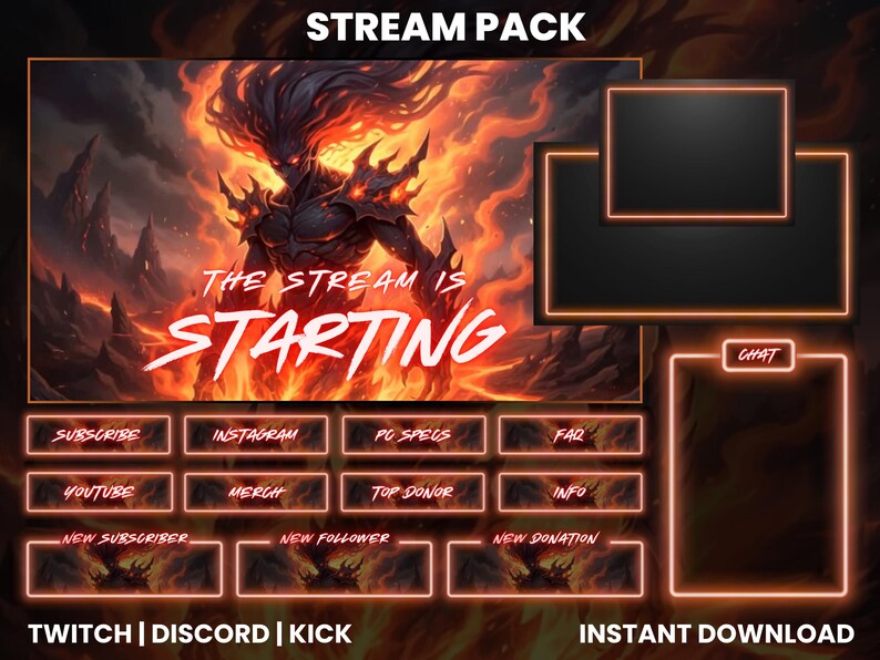 Fire Demon Stream Pack | Animated Twitch Overlay, Alerts & Panels ...