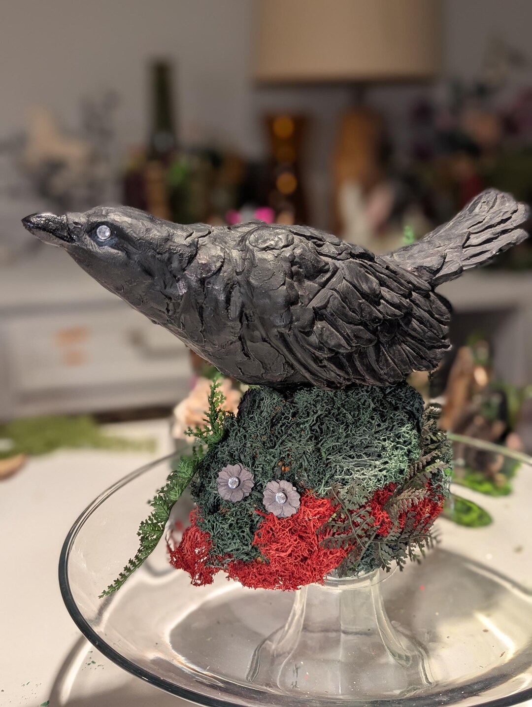 Raven Assemblage Art | Gothic Bird Sculpture | Moss & Crystal Oddities ...
