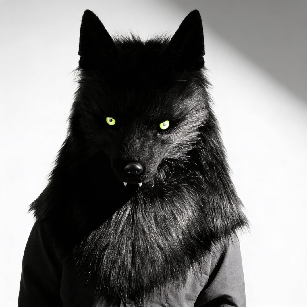 Furry Head Mask, Black Wolf Mask, Wolf Head Mask, Furry Animal Mask ...