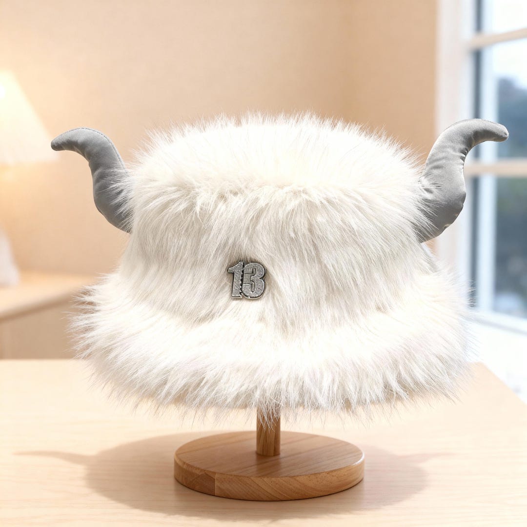 White Horn Hat, Furry Horn Hat, Cute Horn Hat, Viking Horn Hat, Plush ...