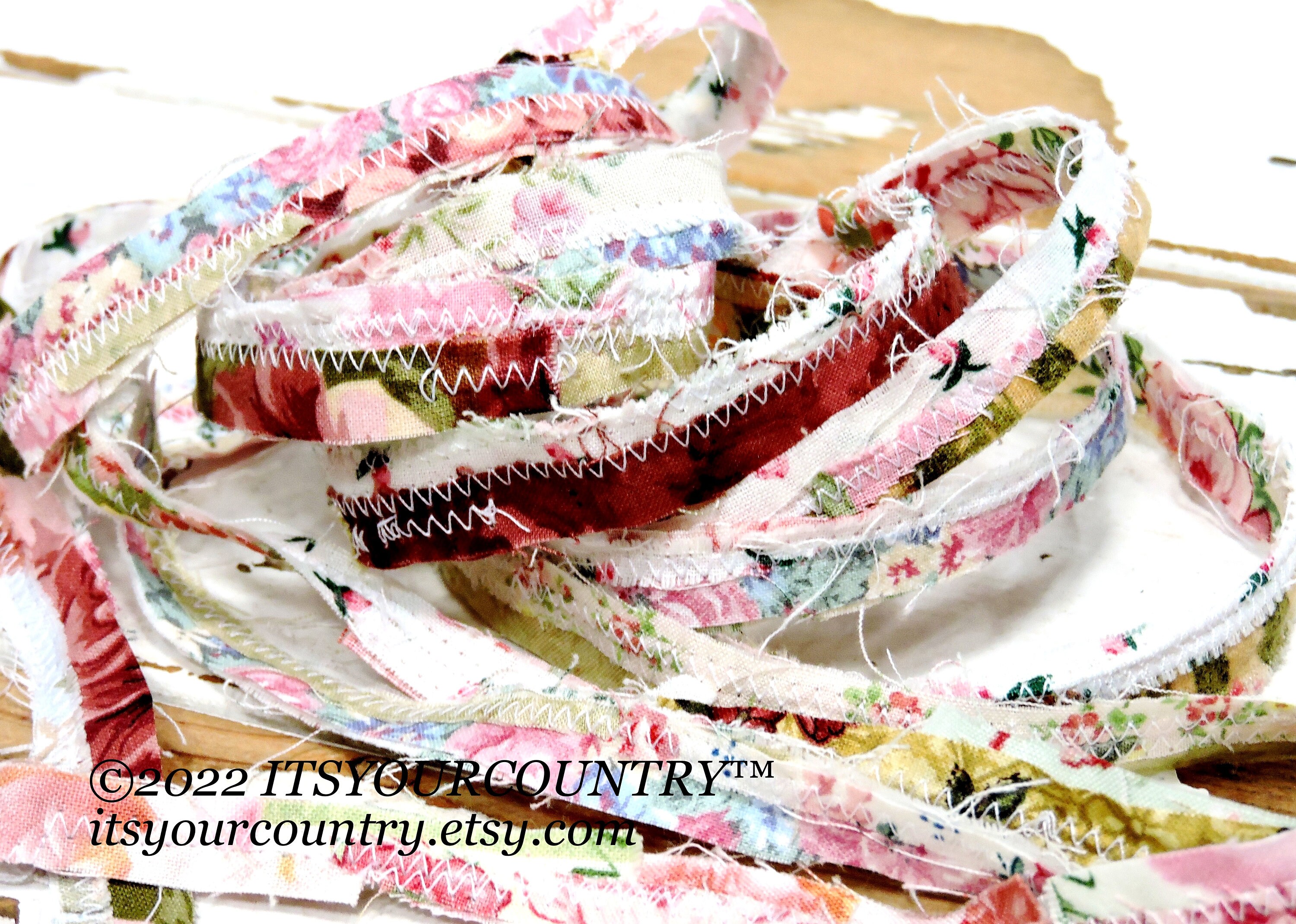 Floral Fabric Rag Ribbon Artisan Cottagecore Shabby Cottage - Etsy