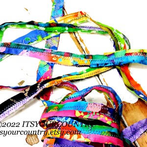 Batik Boho Fabric Rag Ribbon Artisan Multicolored Fiber Art Sewing ...