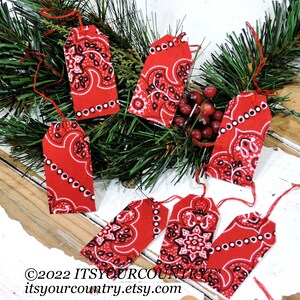 Western Cowboy Tags Red Bandana Fabric String Tie on Package Labels ...
