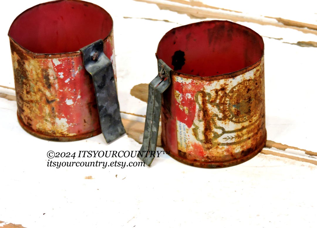Pair Vintage Rusty Upcycled Tin Cups Rustic Farmhouse Decor, 2 Small ...