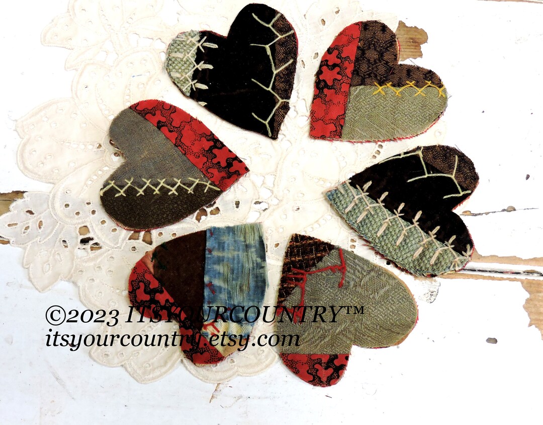 Crazy Quilt Primitive Patchwork Hearts Shabby Old Antique - Etsy
