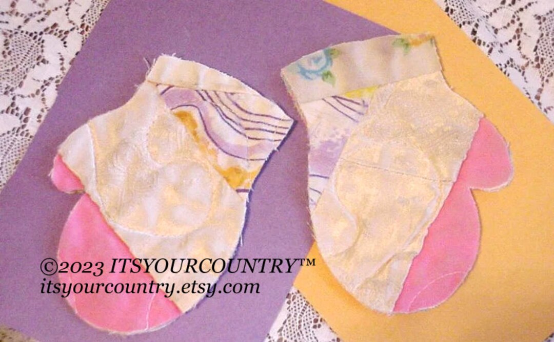 Silk Patchwork Mitten Appliques Primitive Quilted Chic Embellishments ...