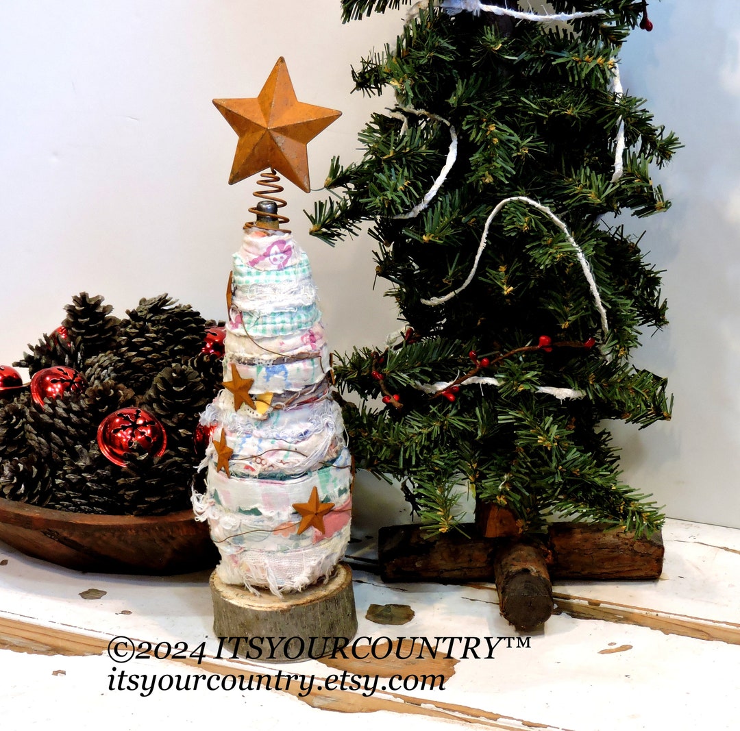 Primitive Patchwork Quilt Tree Handmade Soft Sculpture Rag Christmas ...