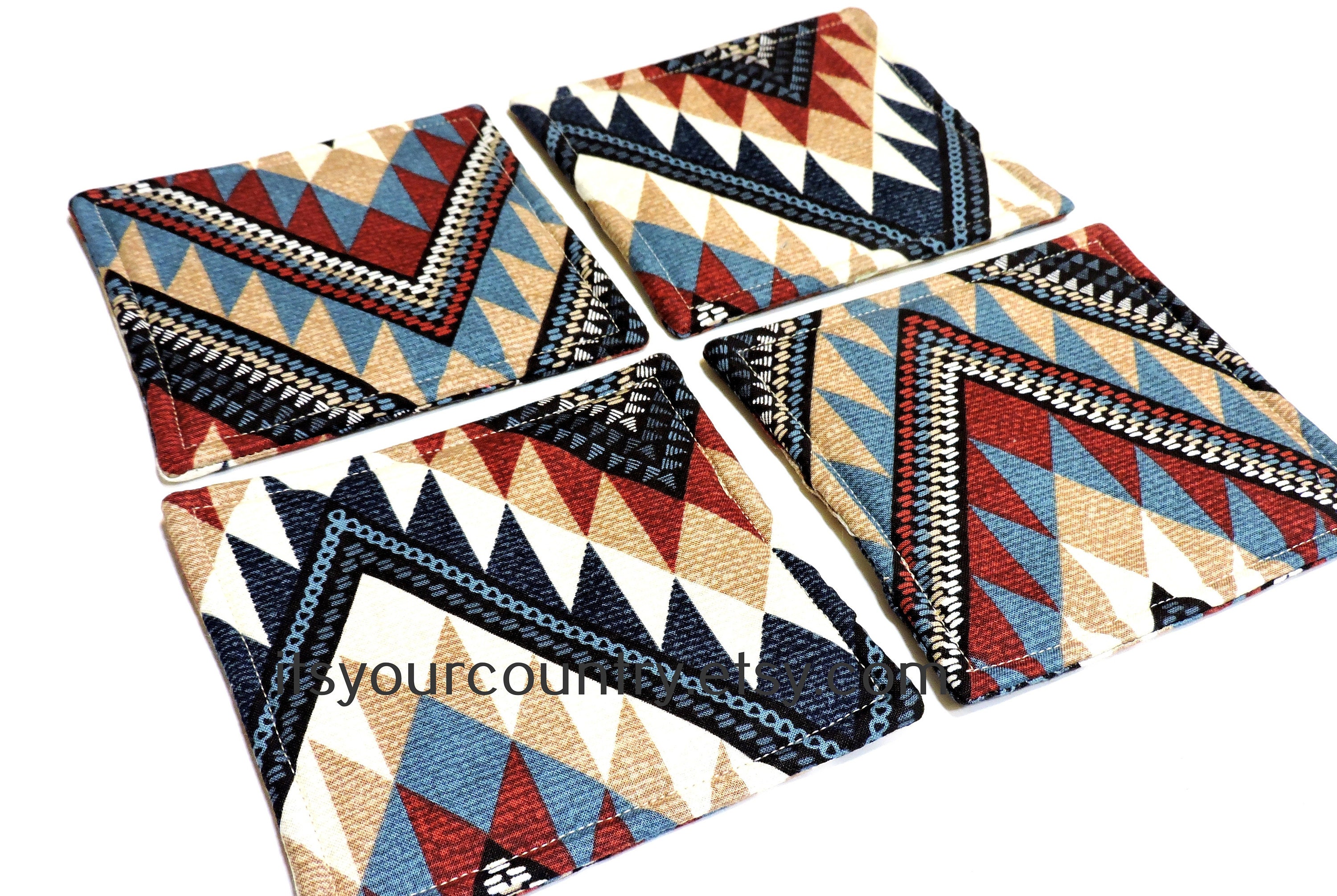 Southwest Fabric Coasters Geometric Pattern Mug Rugs All | Etsy