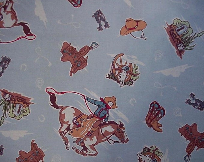 Western Cowboy Fabric Vintage Cotton Fat Quarter Upcycled Sheet 18 X 22 ...