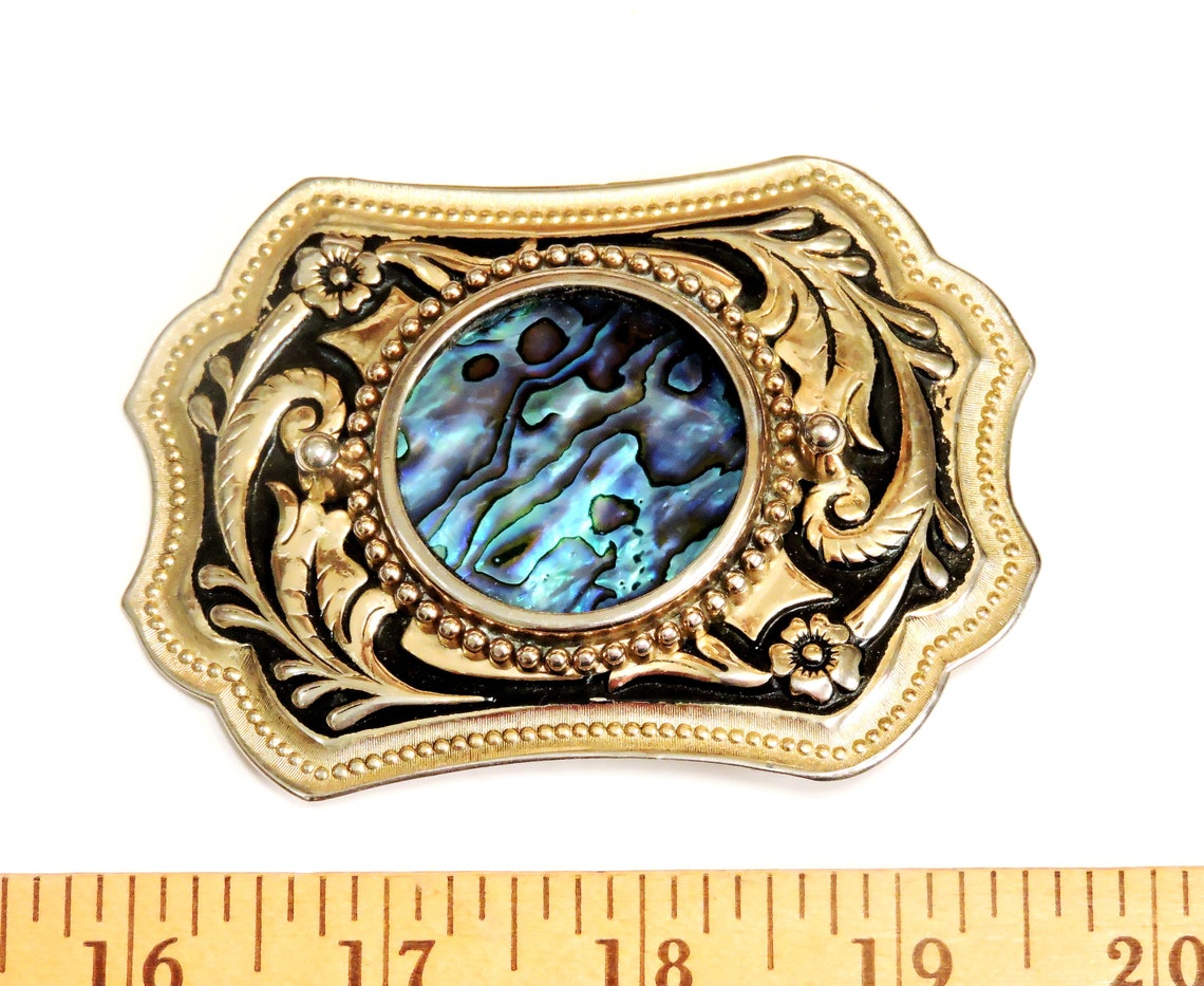 Abalone Shell Belt Buckle Vintage Gold Tone Cowboy Cowgirl - Etsy