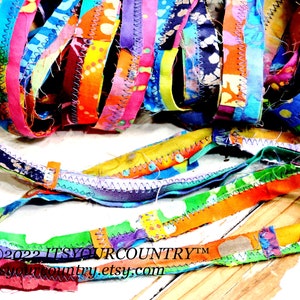 Batik Boho Fabric Rag Ribbon Artisan Multicolored Fiber Art Sewing ...