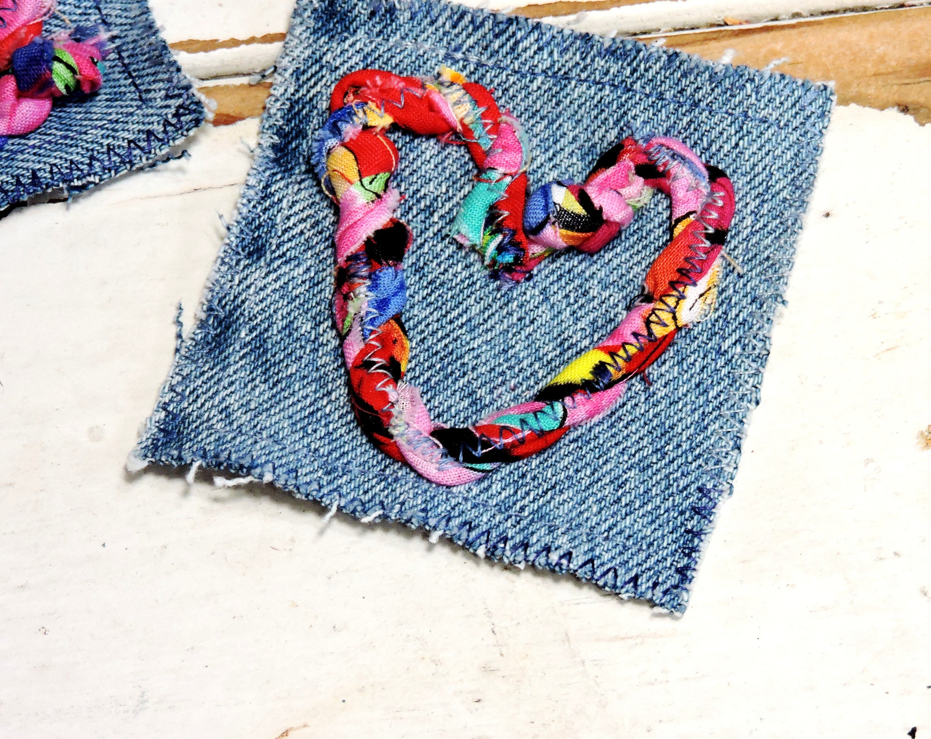 Blue Jean Denim Patches Colorful Textile Fabric | Etsy