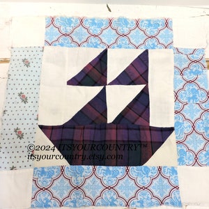 Patchwork Sailboat Quilt Block 1940s Vintage Cotton Feedsack Primitive ...