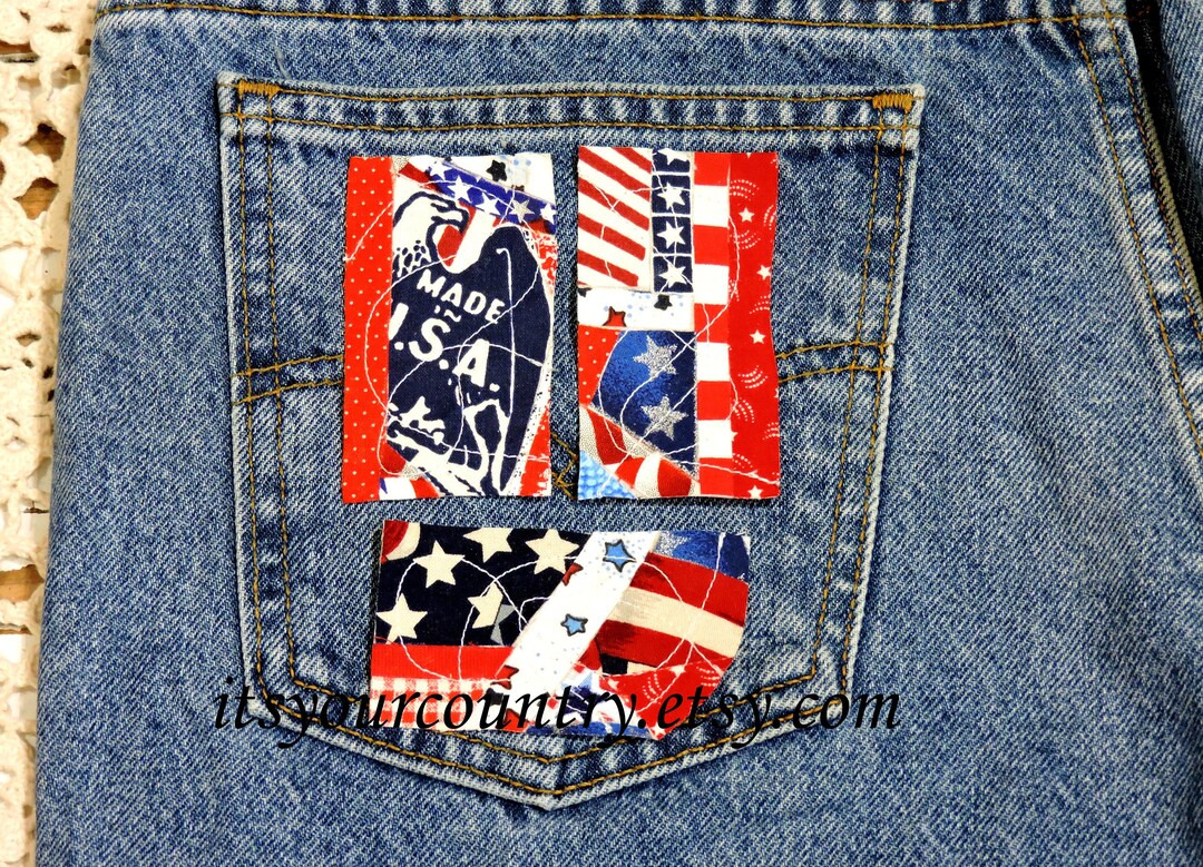 Patriotic Fiber Art Pieces Artisan Mosaic Geometric Patchwork Textile ...