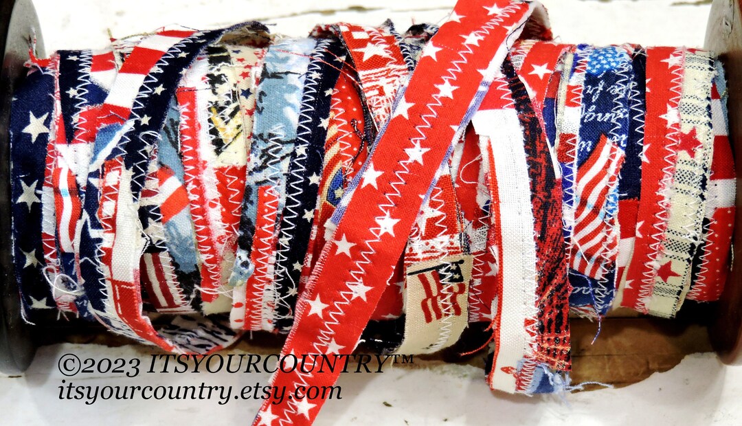 Americana Rag Ribbon: Red White Blue Tattered Fiber Art Trim - Etsy
