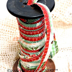 Fabric Rag Ribbon Country Gingham Greens Peach Red Artisan Fiber Art ...