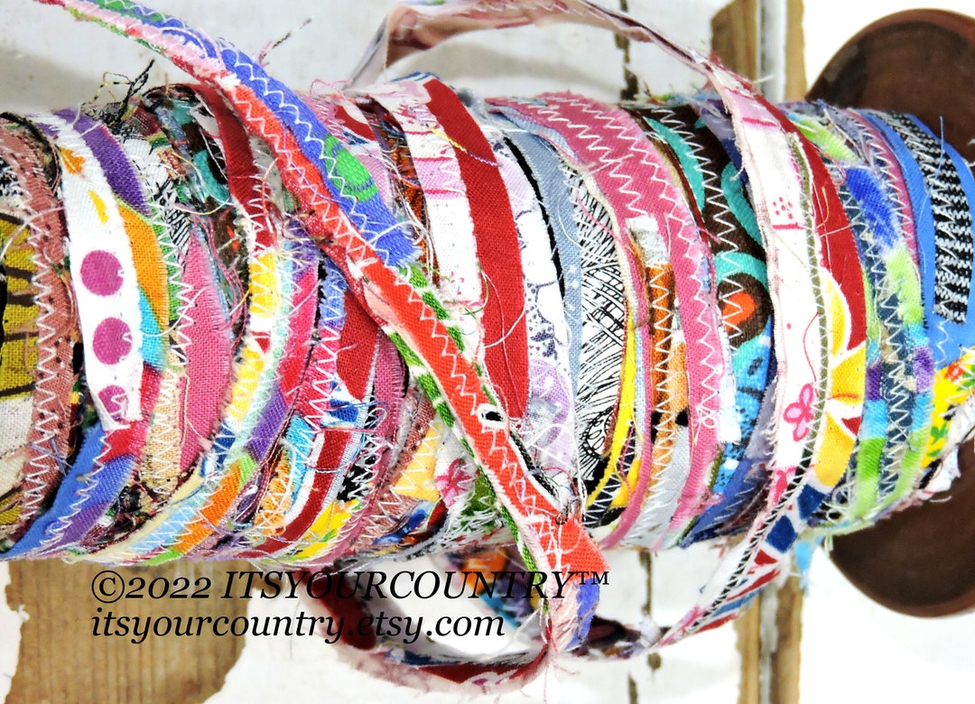 Boho Fabric Rag Ribbon Artisan Multicolored Fiber Art Sewing Craft Trim ...