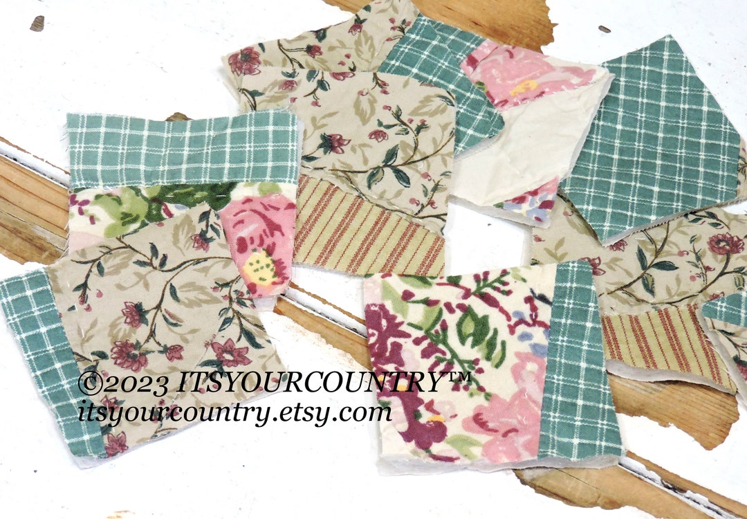 Small Patchwork 3x3 Cutter Quilt Piece Scrap Bundle Vintage Quilted ...