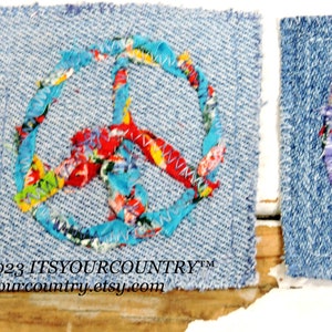 Blue Jean Denim Patch Peace Sign Bright Colorful 3" Textile ...