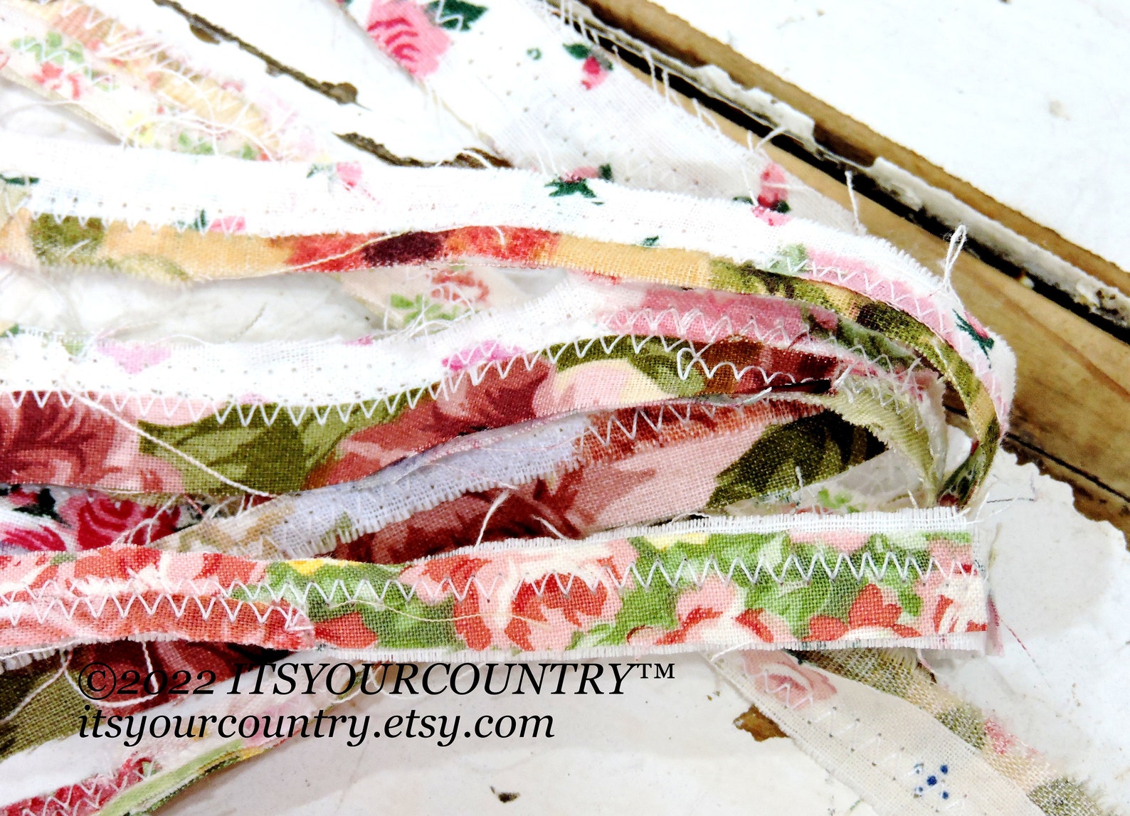 Floral Fabric Rag Ribbon Artisan Cottagecore Shabby Cottage - Etsy