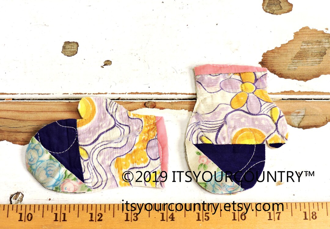 Silk Mitten Appliques Shabby Primitive Patchwork Quilted Embellishments ...