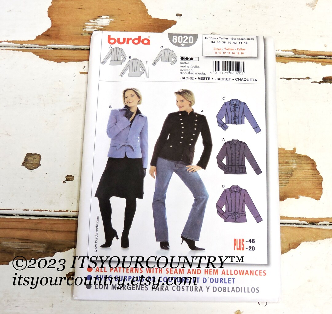 Burda 8020 Sewing Jacket Pattern Misses Sz 8-20 Original New Uncut ...